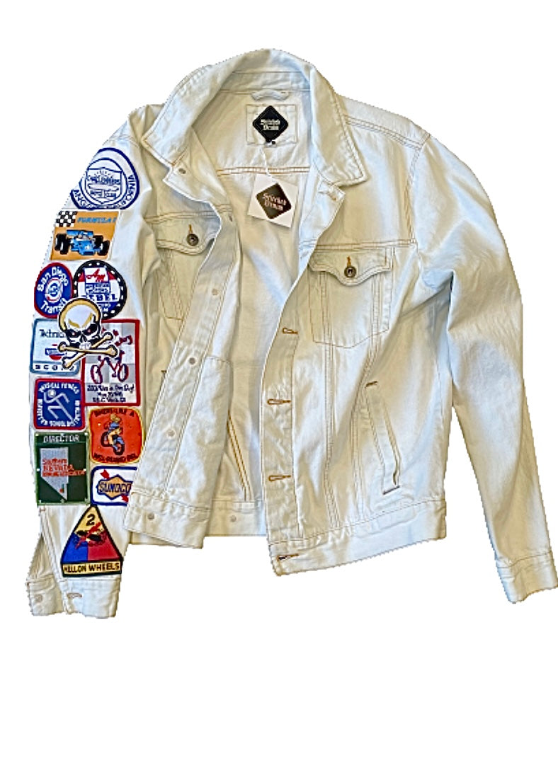 Faded classic denim Swarovski Crystal patch jacket– stitcheddenim